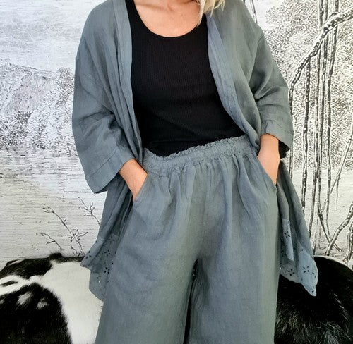 Italian Linen - GREY LACE LEG LINEN PANT – The Oracle Shop